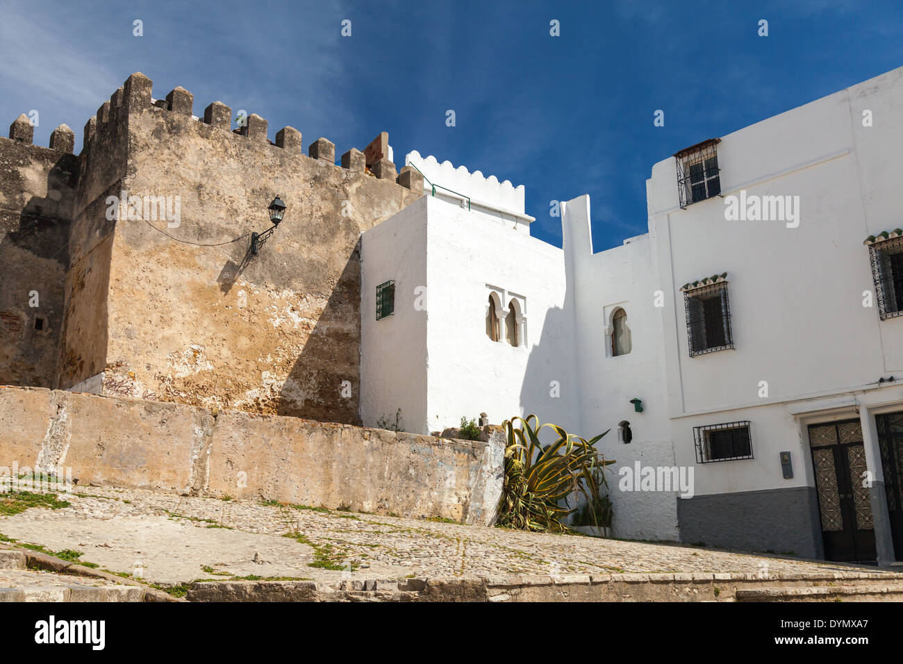 Ancient fortress and living houses. Madina, old part of Tangier town ...