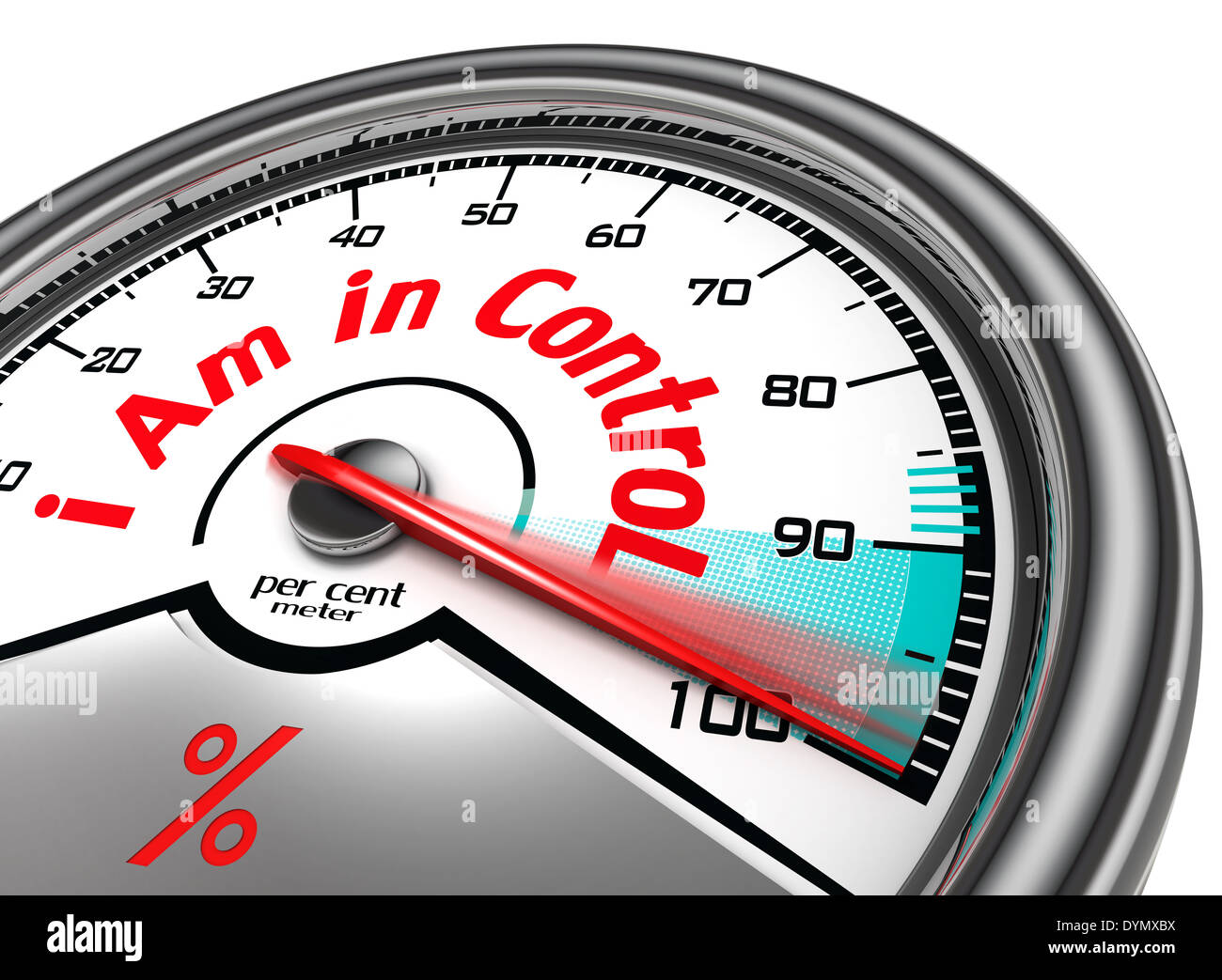 i am in control conceptual meter indicate hundred percent, isolated on ...