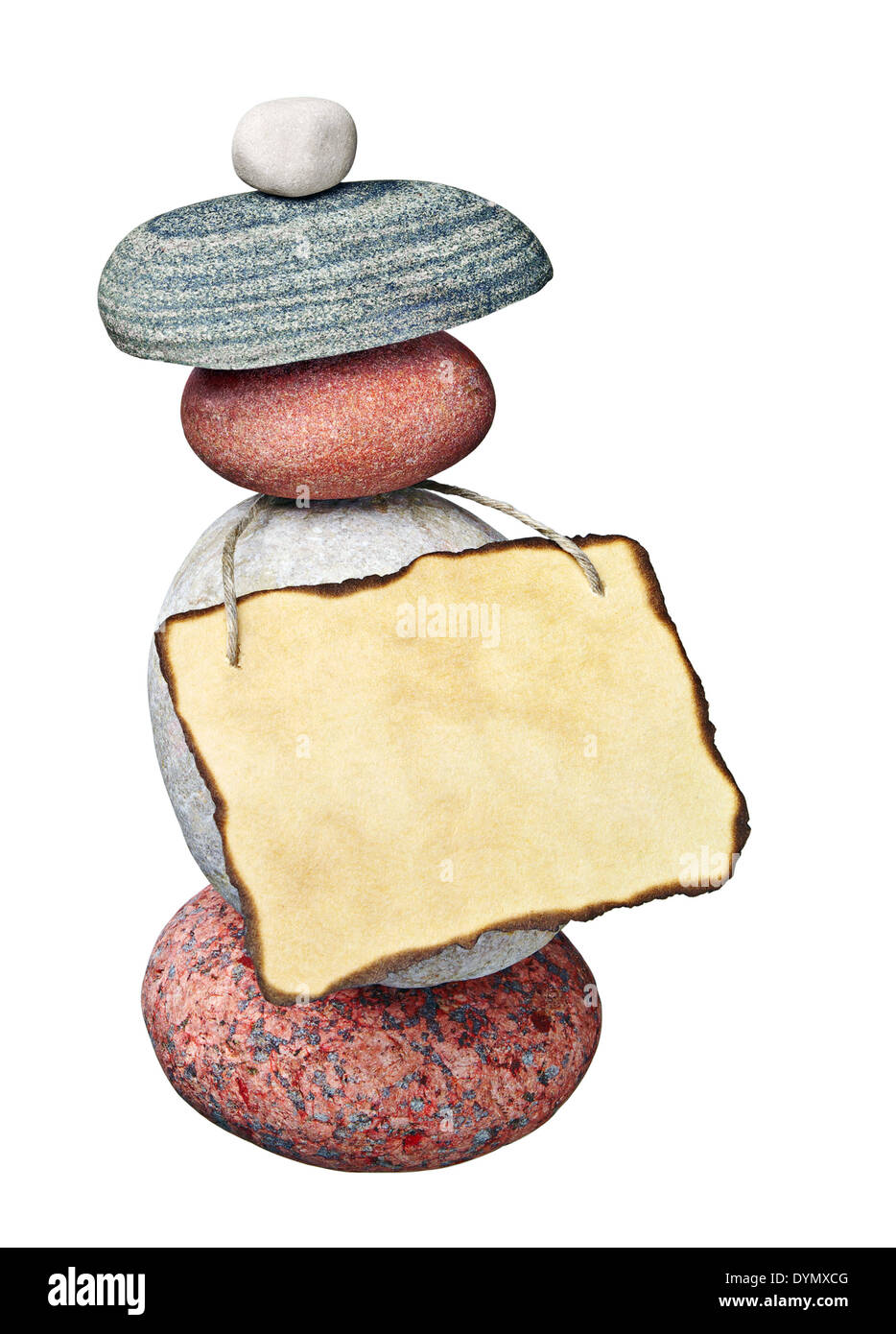 Old note paper on the stones isolated on white Stock Photo - Alamy