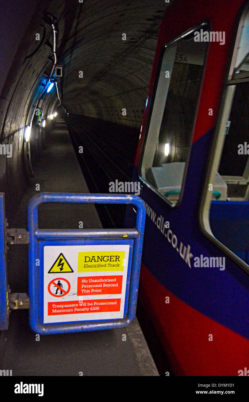 Danger sign at Bank Docklands Light Railway (DLR) Station platform ...