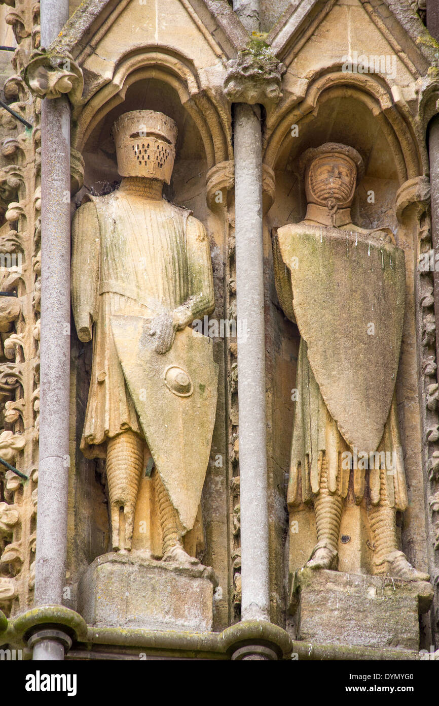 Knights statues in the front of Wells Cathedral, Wells, Somerset Stock ...