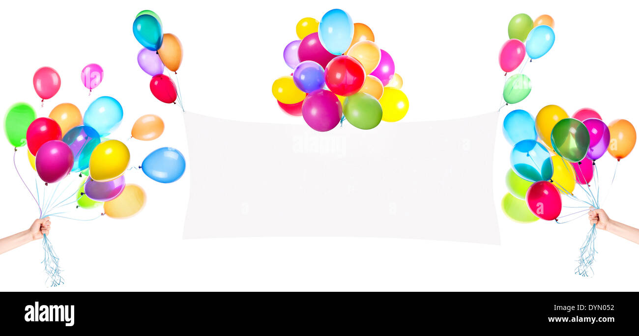 Holiday banners with colorful balloons isolated on white Stock Photo ...