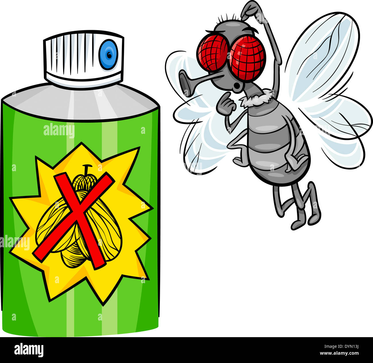 Cartoon Illustration of Funny Fly and Bug Spray Stock Photo - Alamy
