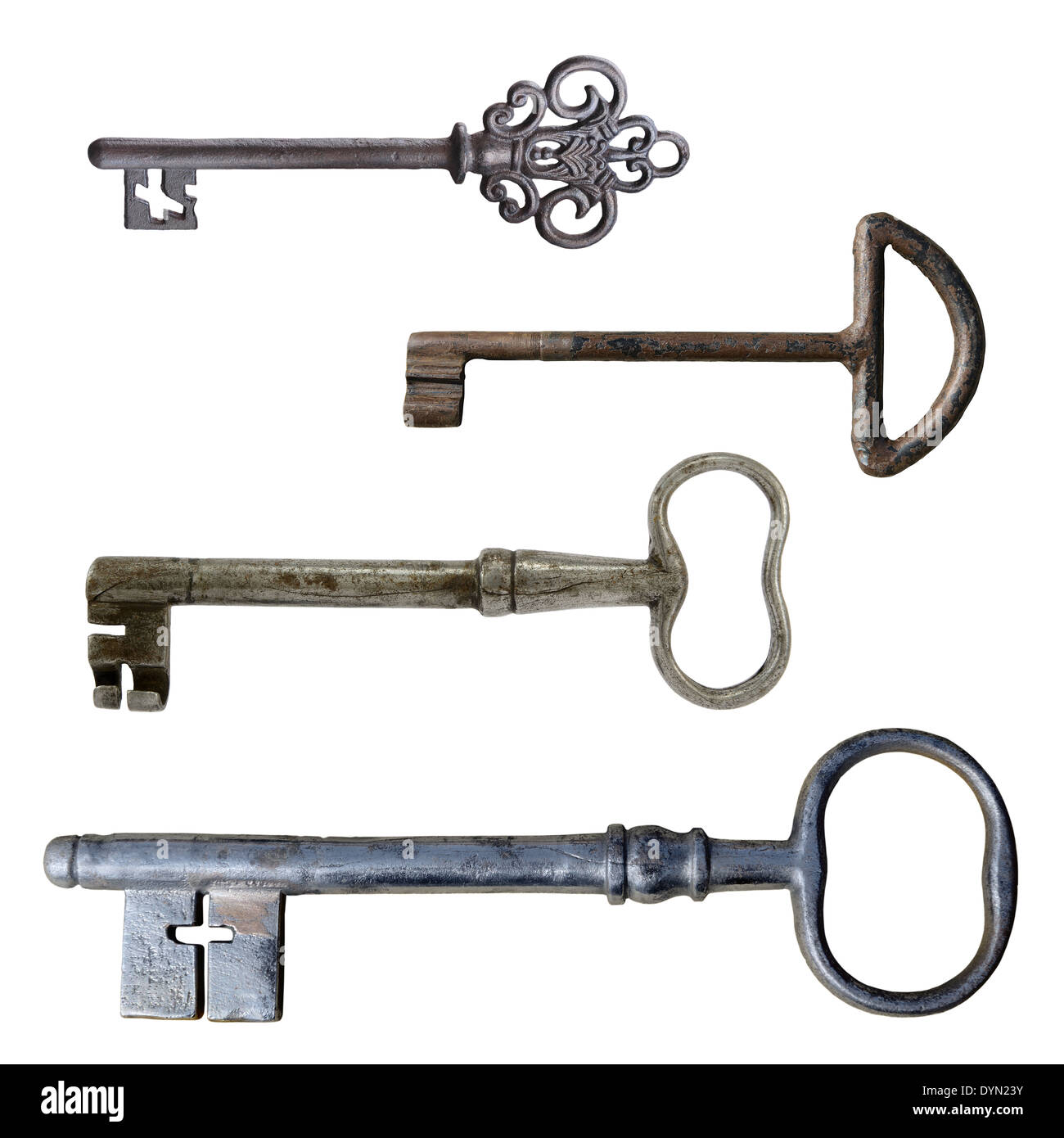 Four old rusty door keys isolated on white Stock Photo - Alamy