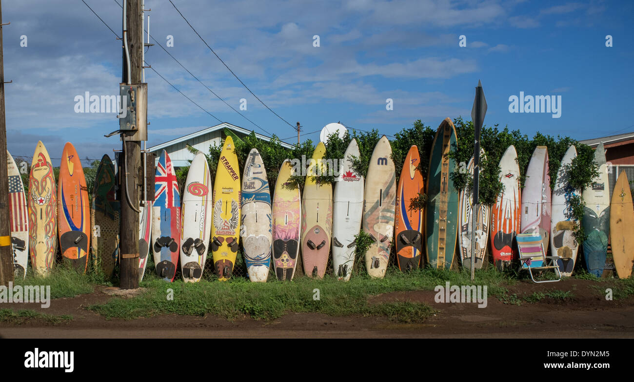 Surfboard fence, Maui, Hawaii Stock Photo - Alamy