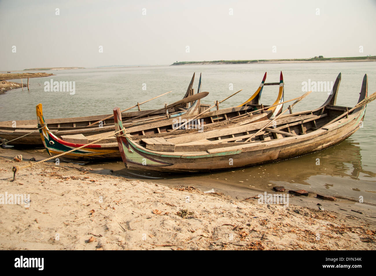 Boats next to Irrawaddy River Myanmar Burma Stock Photo - Alamy