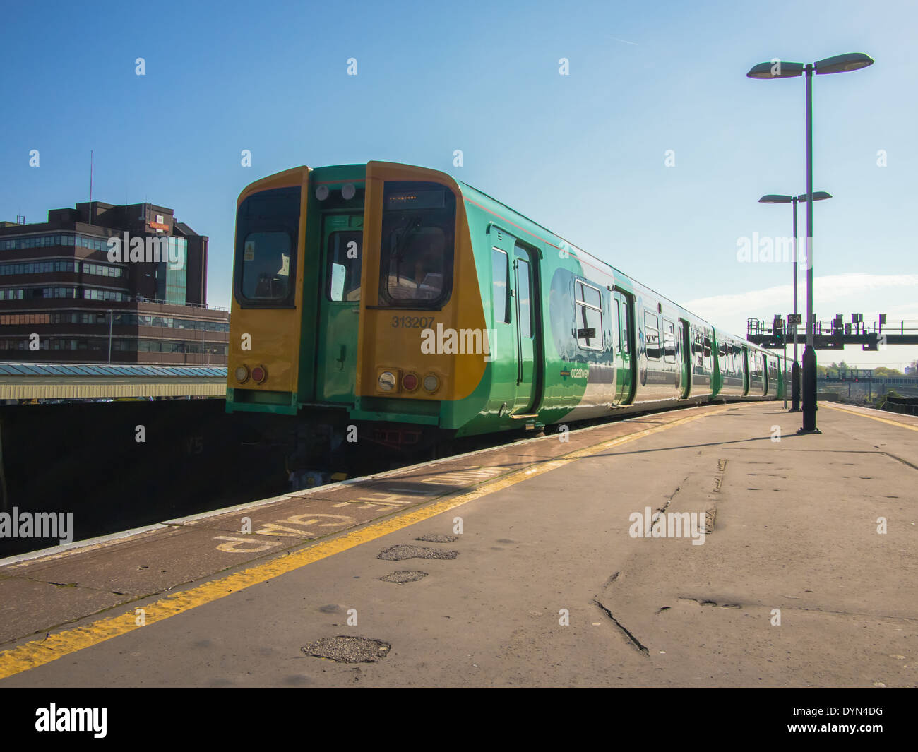 A Southern rail train standing at Portsmouth and Southsea train station ...