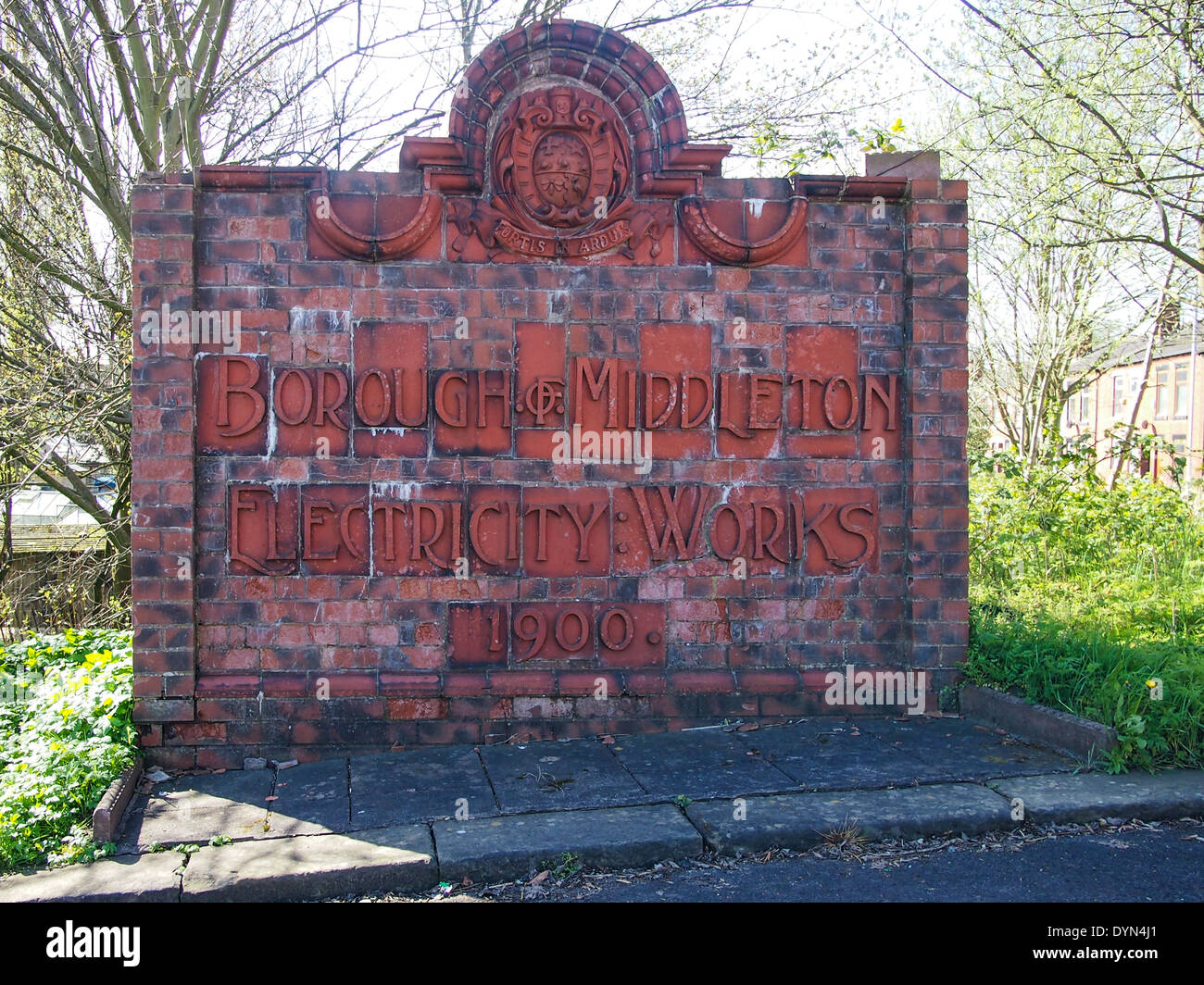 Old brick sign for the Borough of Middleton Electricity Works 1900 ...