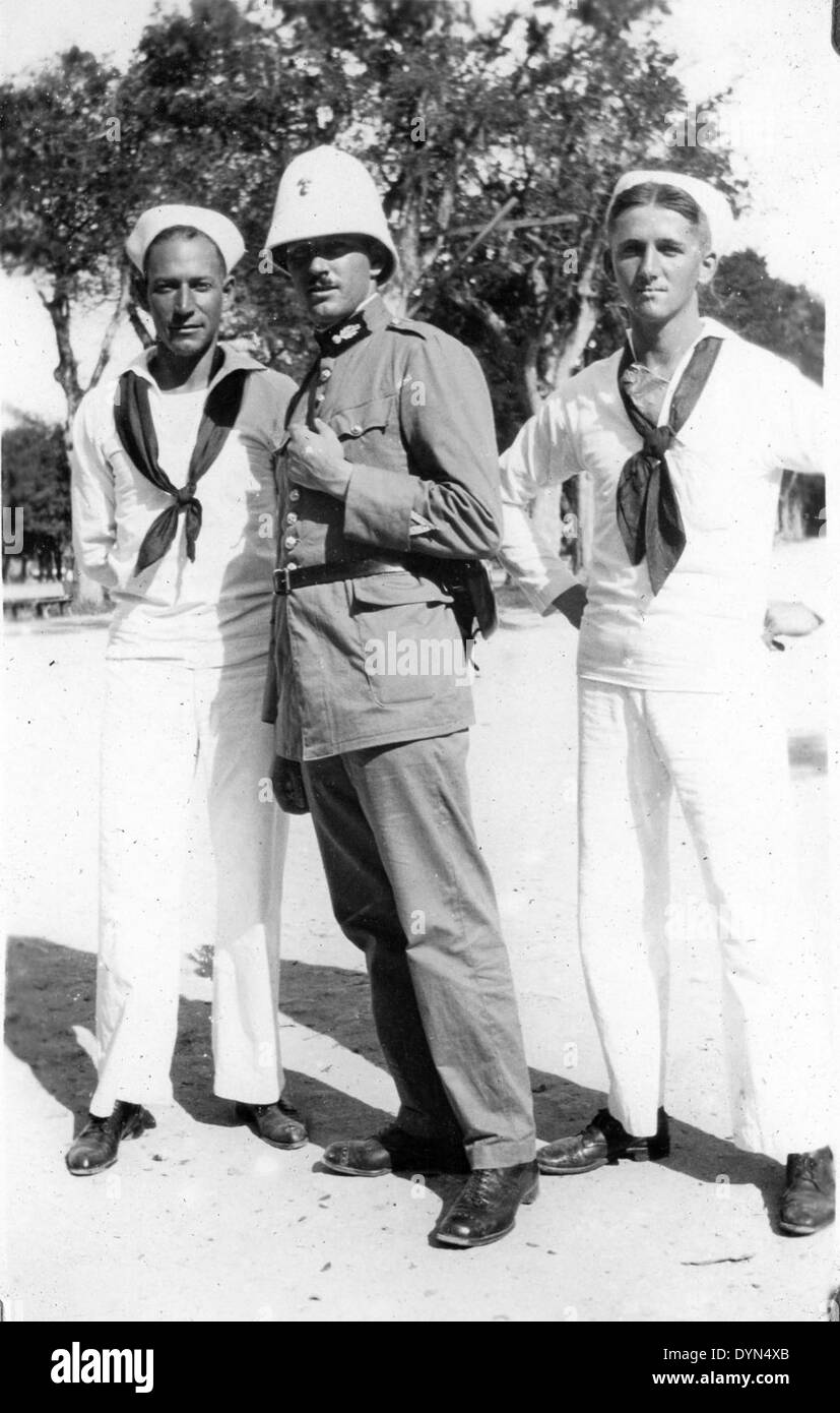 This image features a U.S. Navy radio operator in the Canal Zone ...