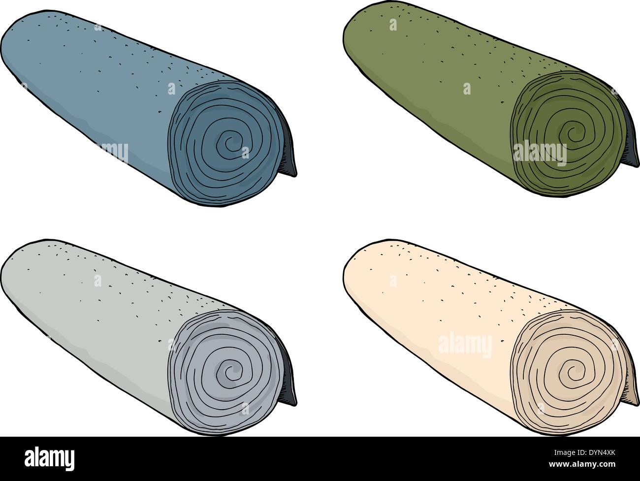 Set of different colored rolls of carpeting on isolated background ...