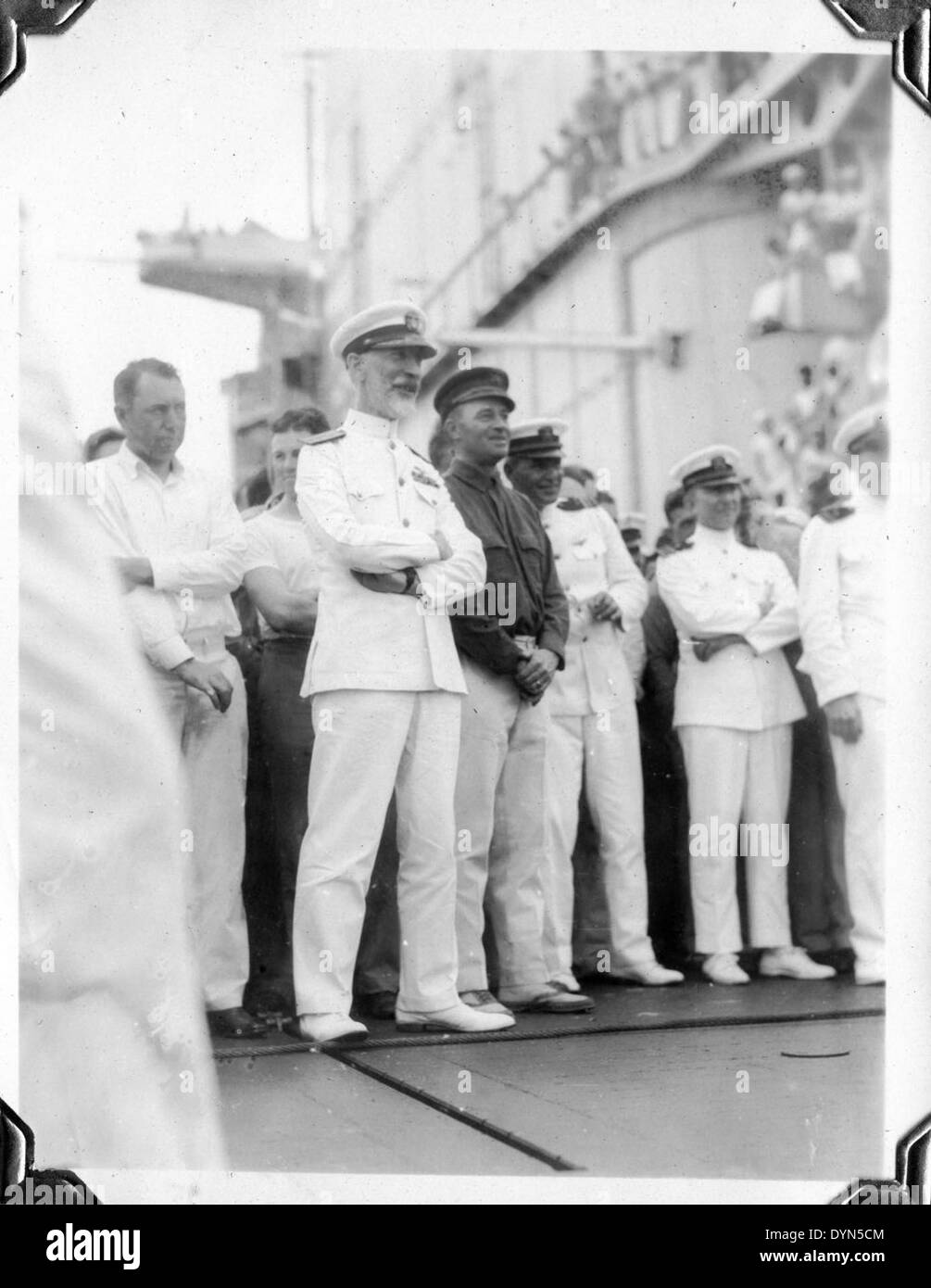 This photo features Admiral Reeves aboard the USS Saratoga during the ...