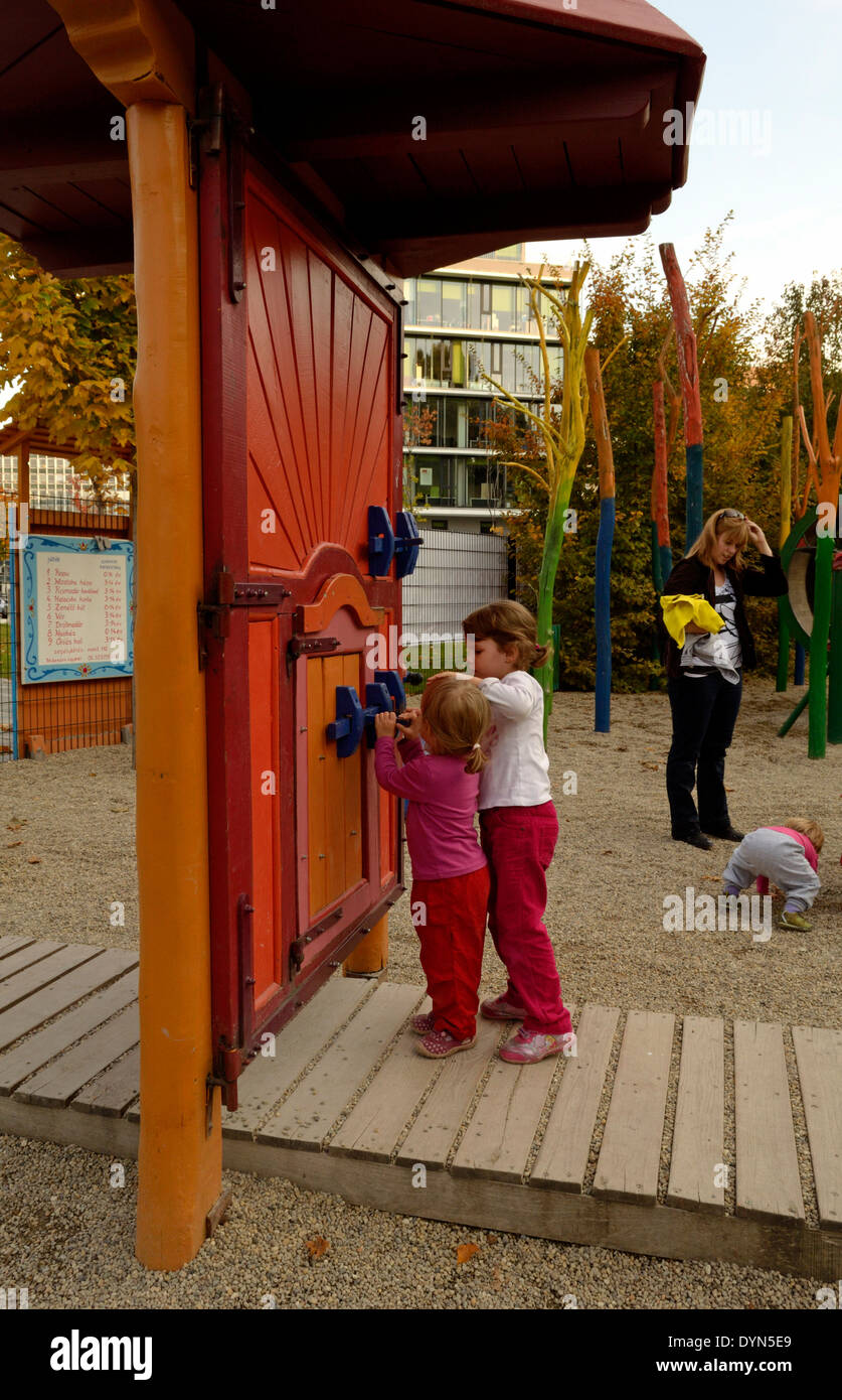 Kids on the playground to play with door toy, Budapest Hungary Stock ...