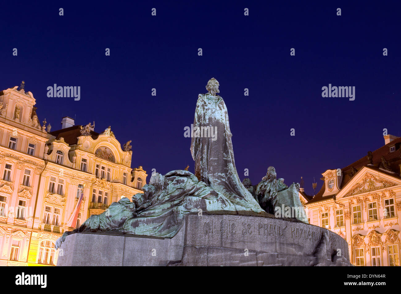 Jan Hus memorial monument Old Town Square statue at night Prague Czech ...