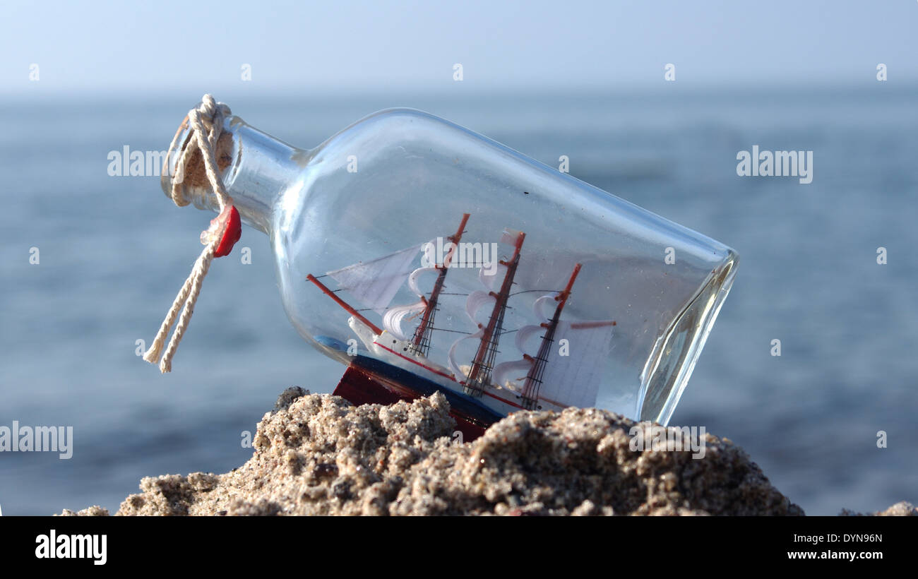 sailcloth ship in closed with cork bottle Stock Photo - Alamy