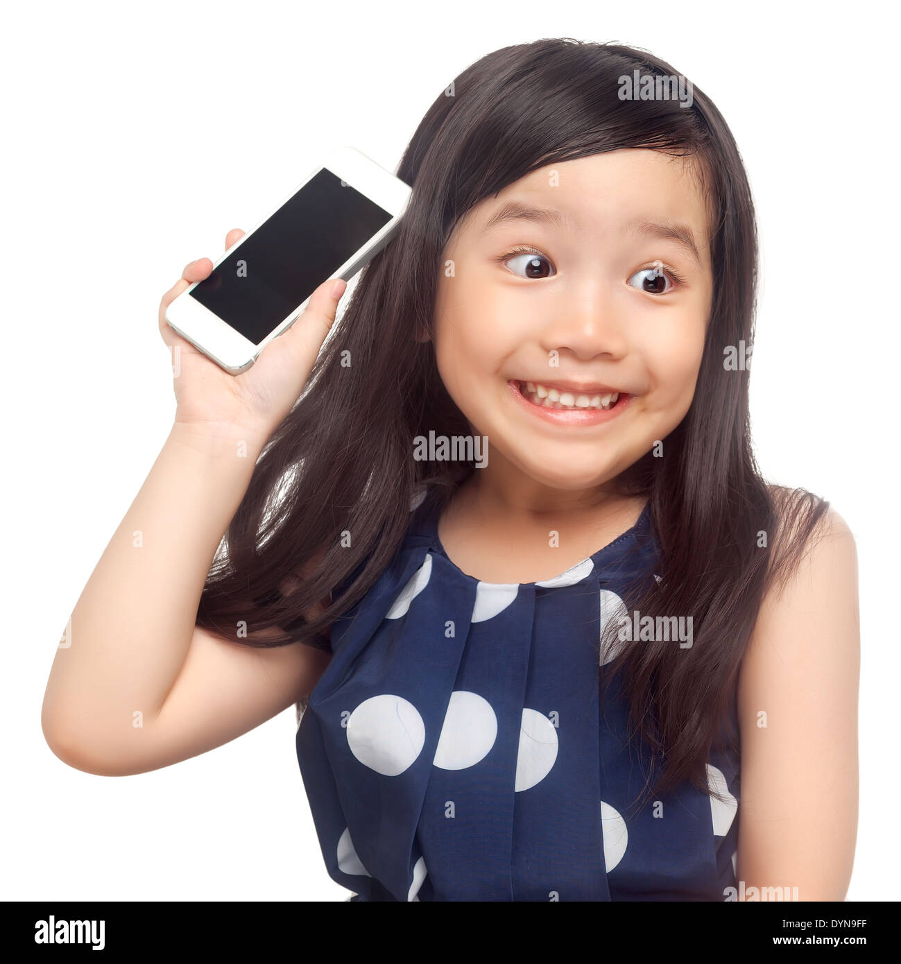 Kid surprised with smartphone on white background Stock Photo - Alamy