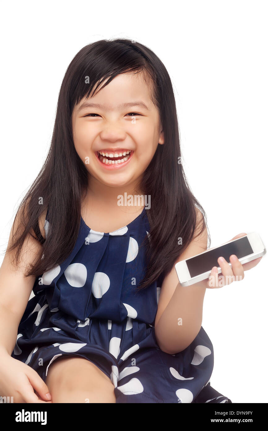 Kid laughing smartphone in hand hi-res stock photography and images - Alamy