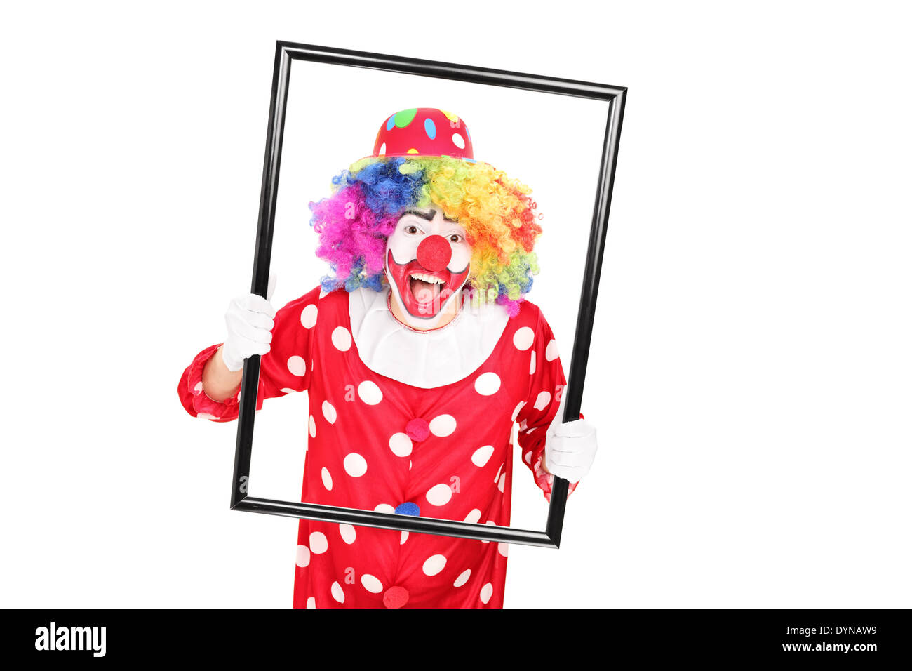 Male clown holding a picture frame Stock Photo - Alamy