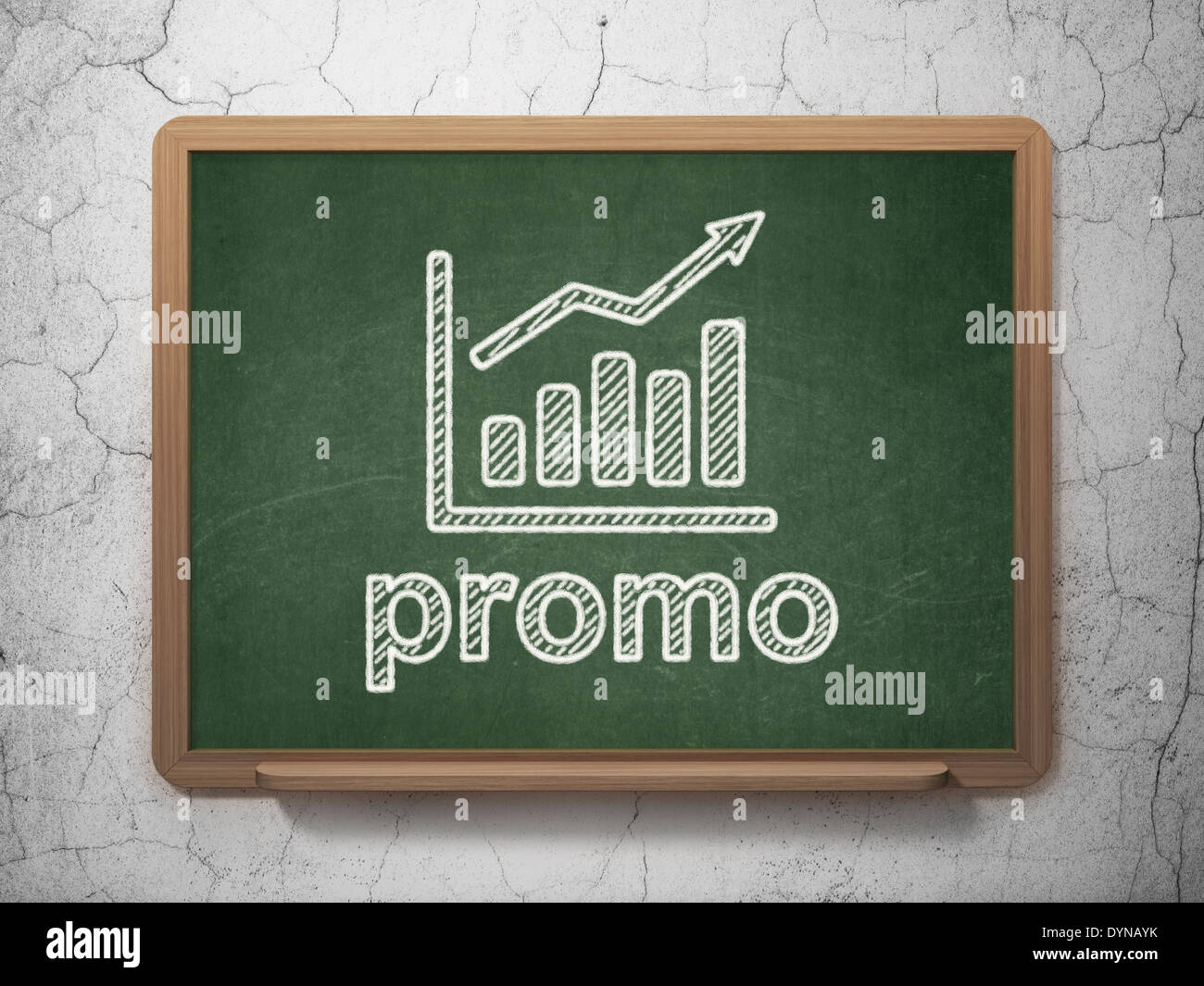 Marketing concept: Growth Graph and Promo on chalkboard background ...