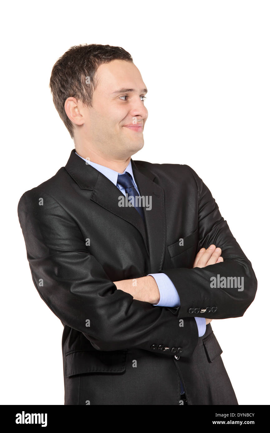 Smiling man posing in black suit Stock Photo - Alamy