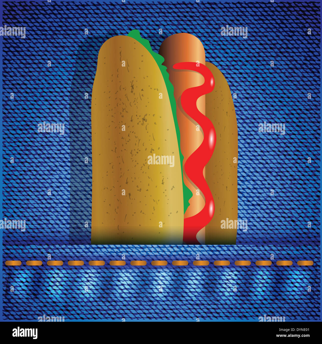 colorful illustration with hot dog on a blue cotton background for your ...