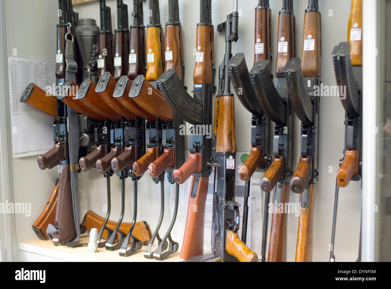 Guns of various types are pictured at the armoury of the State Criminal ...