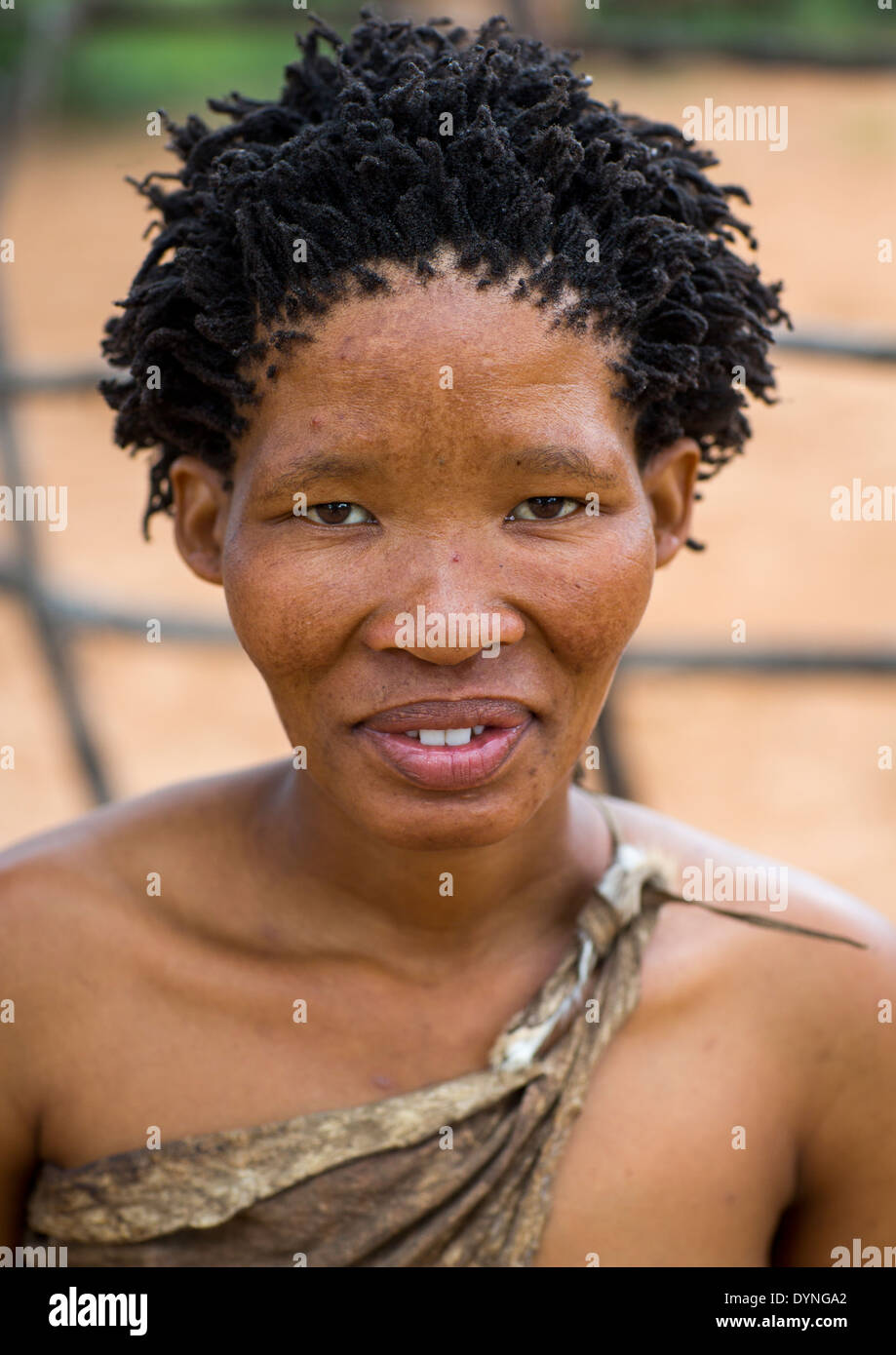 Bushman Woman With Traditional Hairstyle, Tsumkwe, Namibia Stock Photo ...