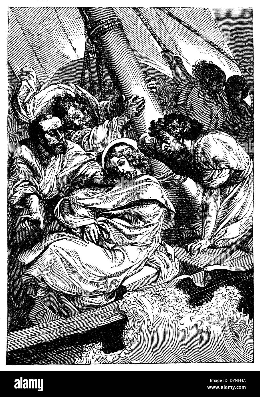 Jesus on the ship calms the storm Stock Photo - Alamy