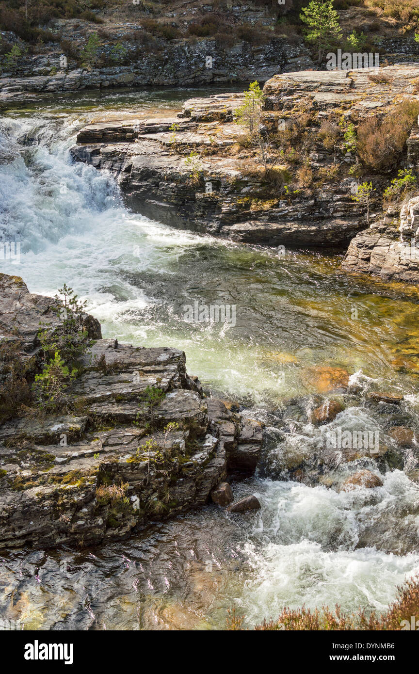 RIVER LUI NEAR BRAEMAR SCOTLAND WITH A SMALL WATERFALL AND ICY COLD ...