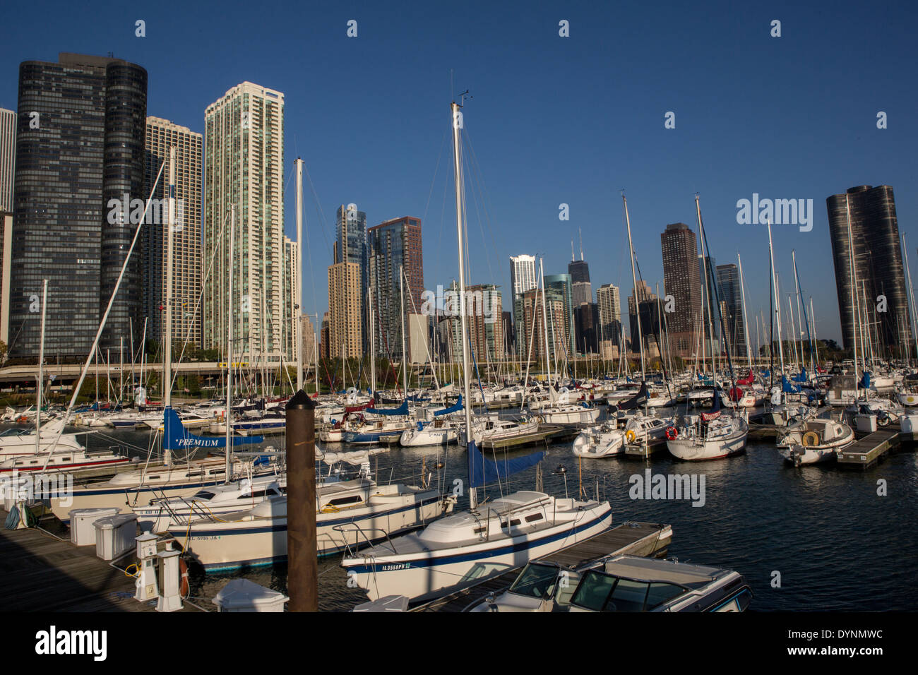 Skyline of downtown from Lake Shore Marina DuSable Harbor in Chicago ...