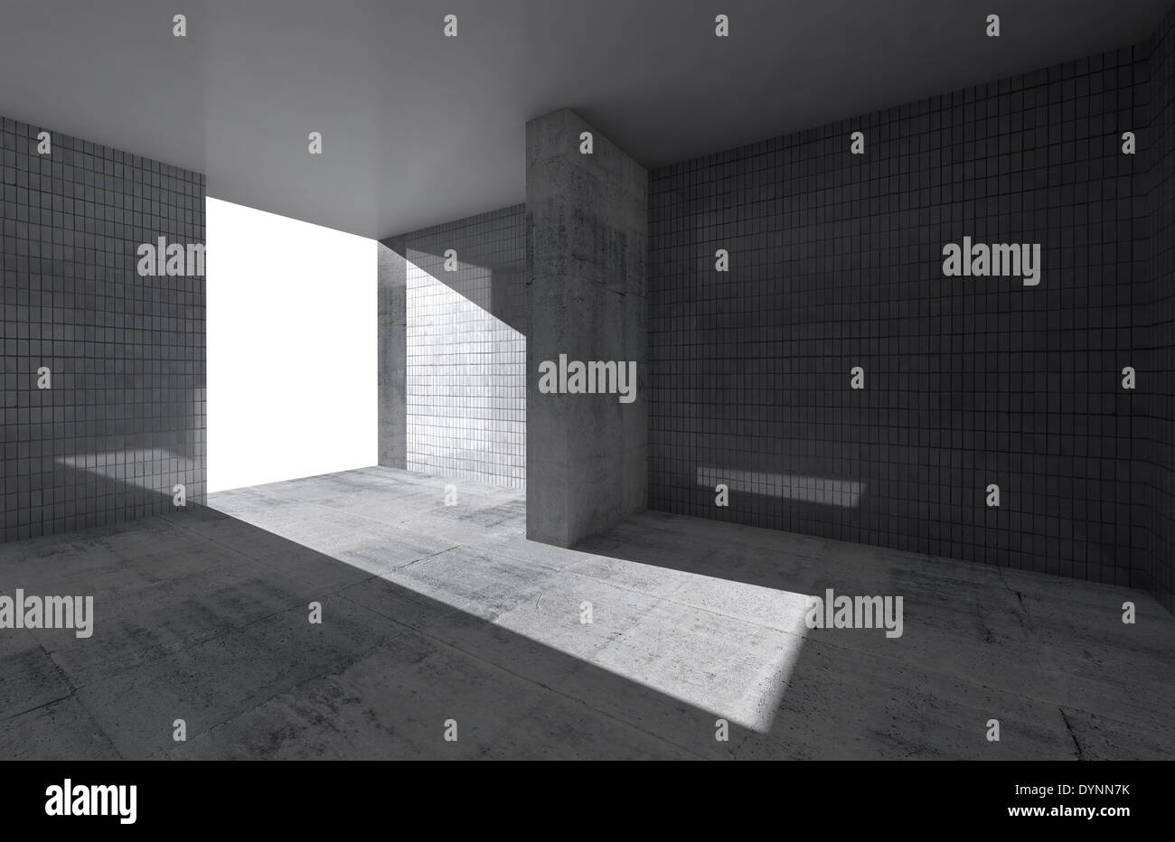 Abstract empty room interior with concrete floor and tile on walls ...