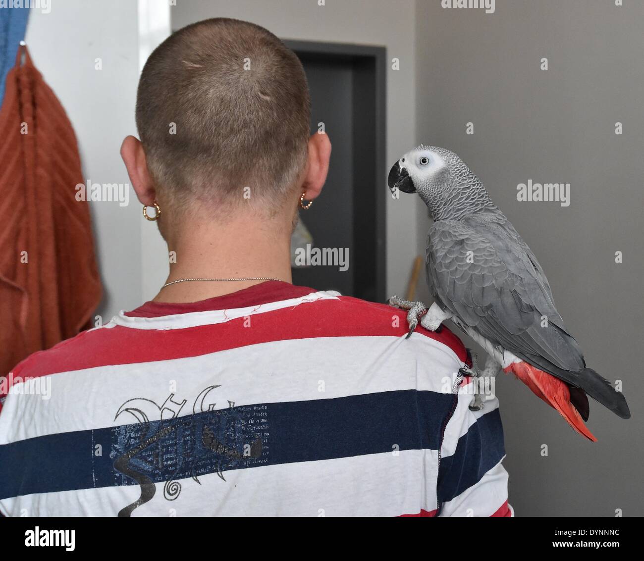 An inmate with his parrot is pictured in his living area of the ...