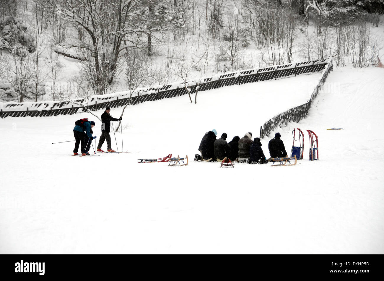Muslim immigrants to Norway praying toward Mecca in the snow on a visit ...