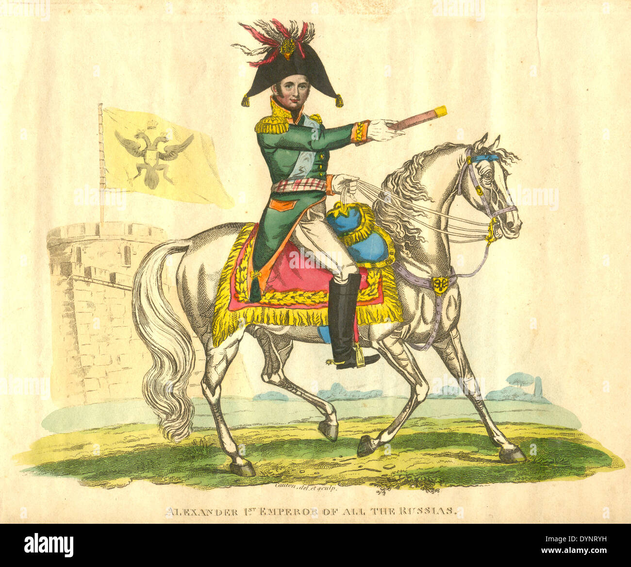 Hand coloured print of Alexander 1st Emperor of all the Russias Stock ...