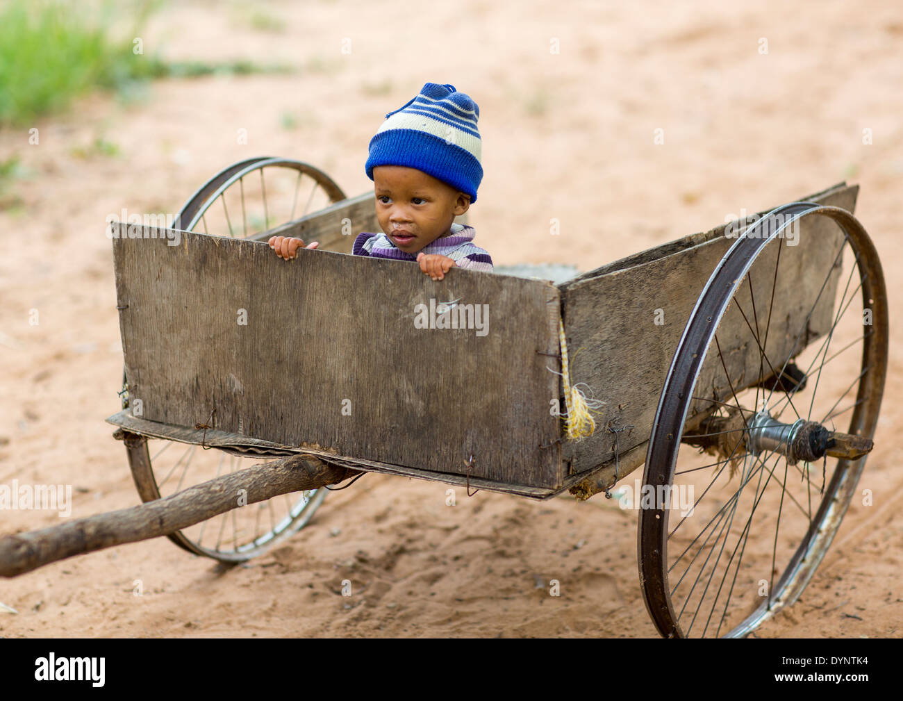 Bushman Child Boy In A Cart, Tsumkwe, Namibia Stock Photo - Alamy