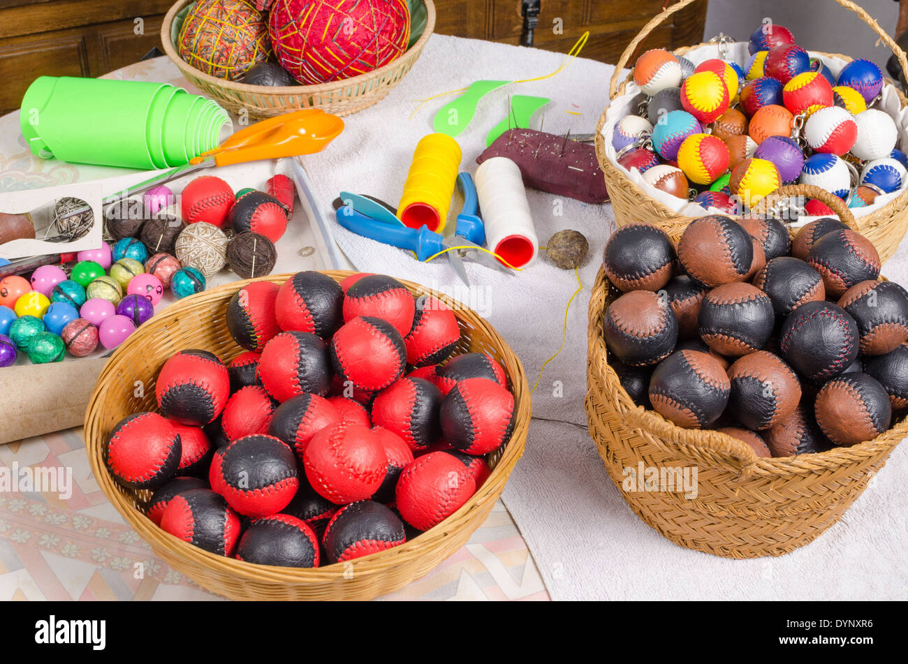 Handcrafted balls as used for traditional Spanish sports Stock Photo ...