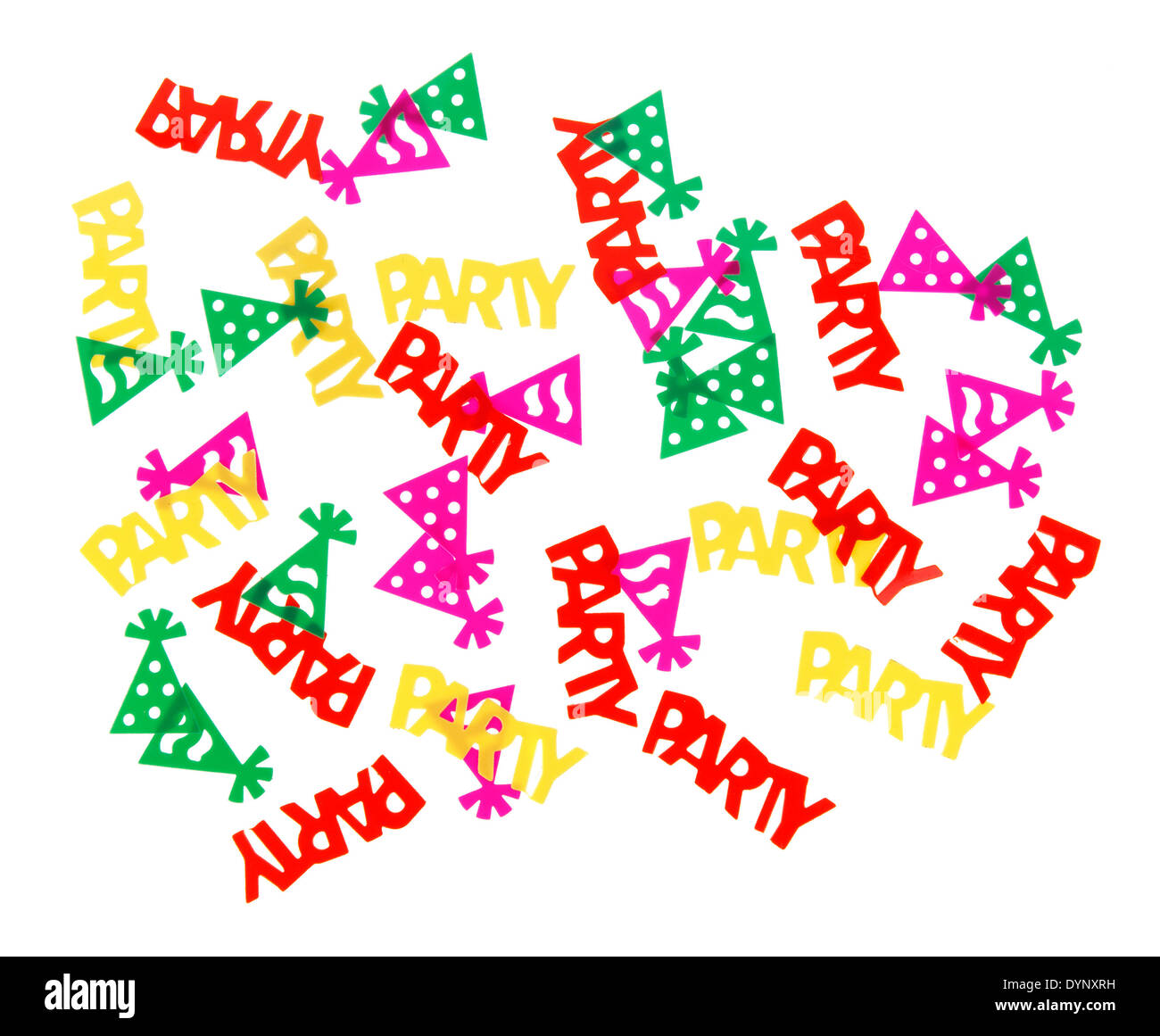 COLORED PARTY CONFETTI CUT OUT ON WHITE Stock Photo - Alamy