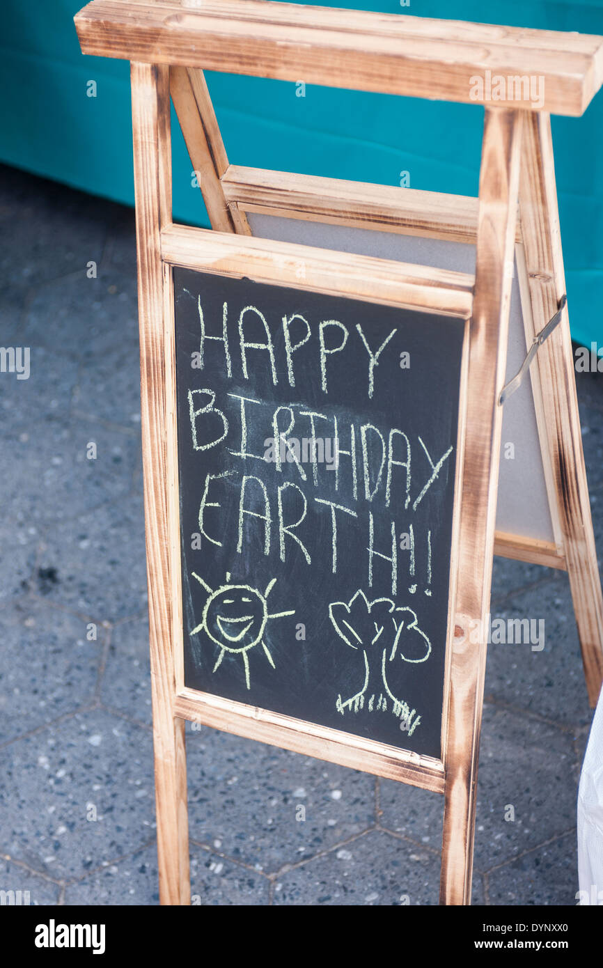 Happy Birthday Earth sign in Union Square in New York at the Earth Day ...