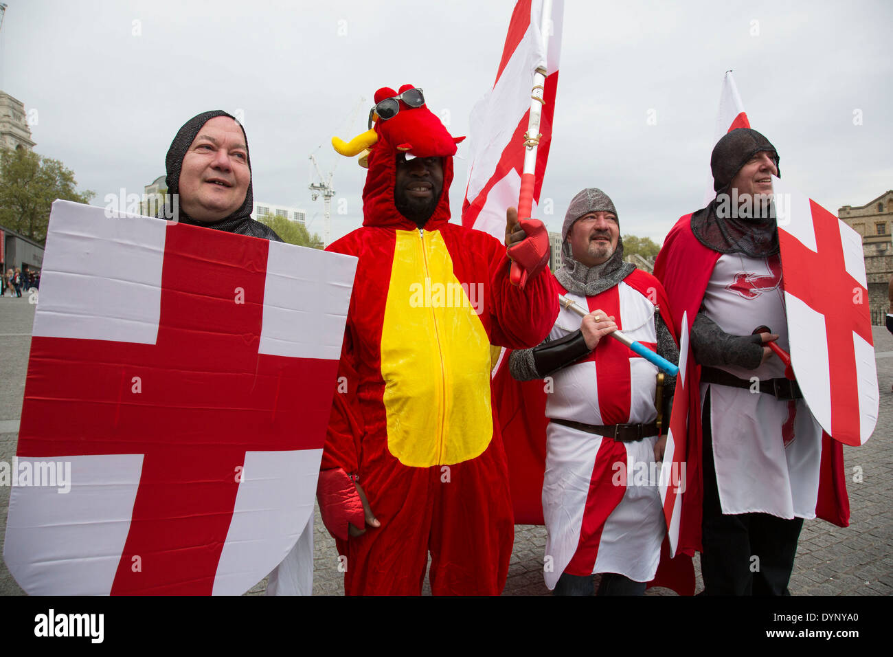 Men dressed up as Saint George on St George's Day. London, UK Stock ...