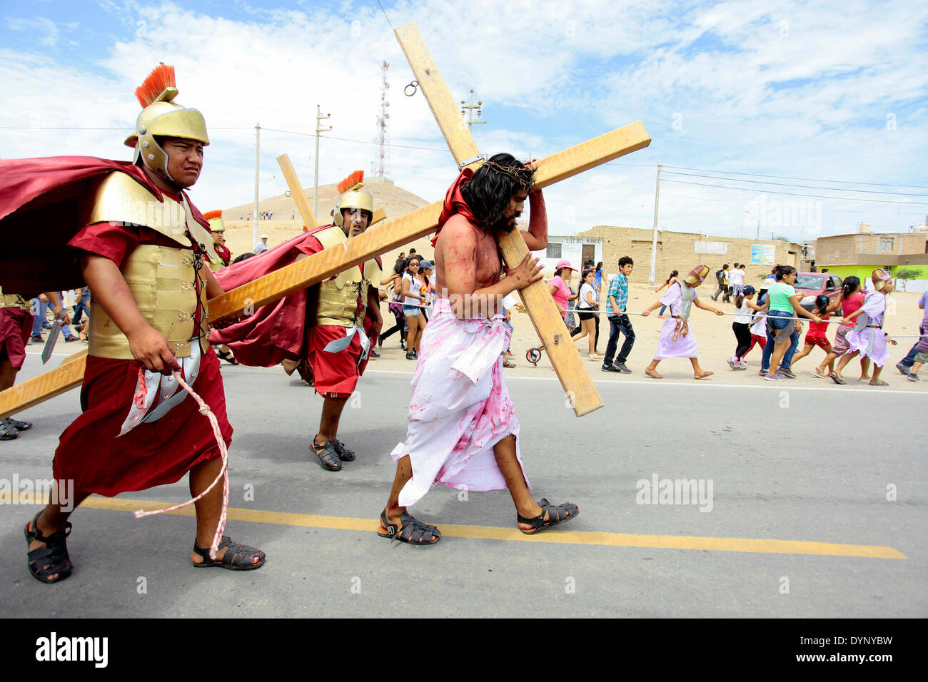REQUE, PERU - APRIL 18 : Peruvian Catholic devotees re-enact the ...