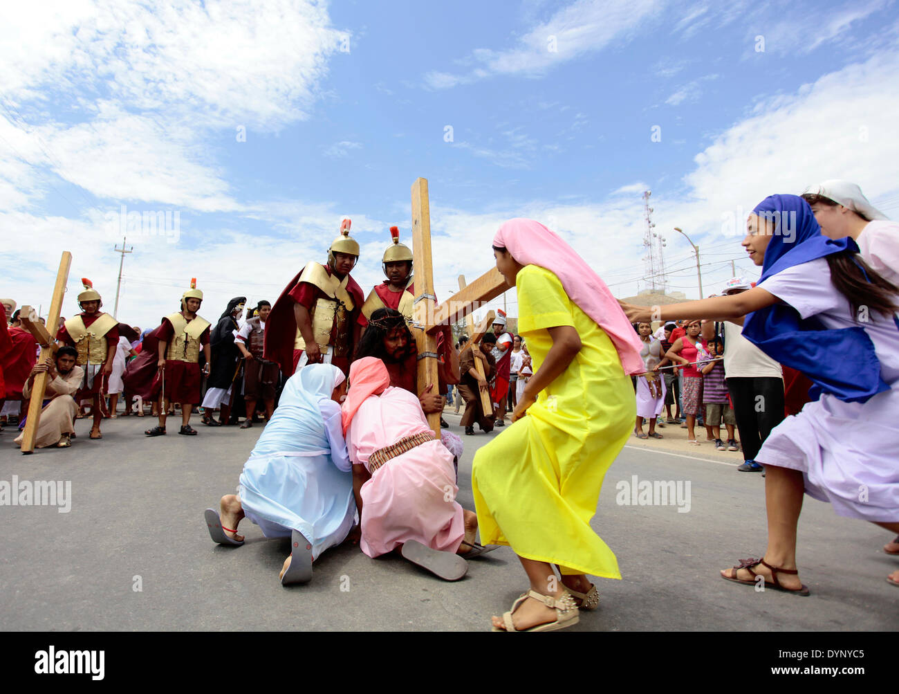 REQUE, PERU - APRIL 18 : Peruvian Catholic devotees re-enact the ...