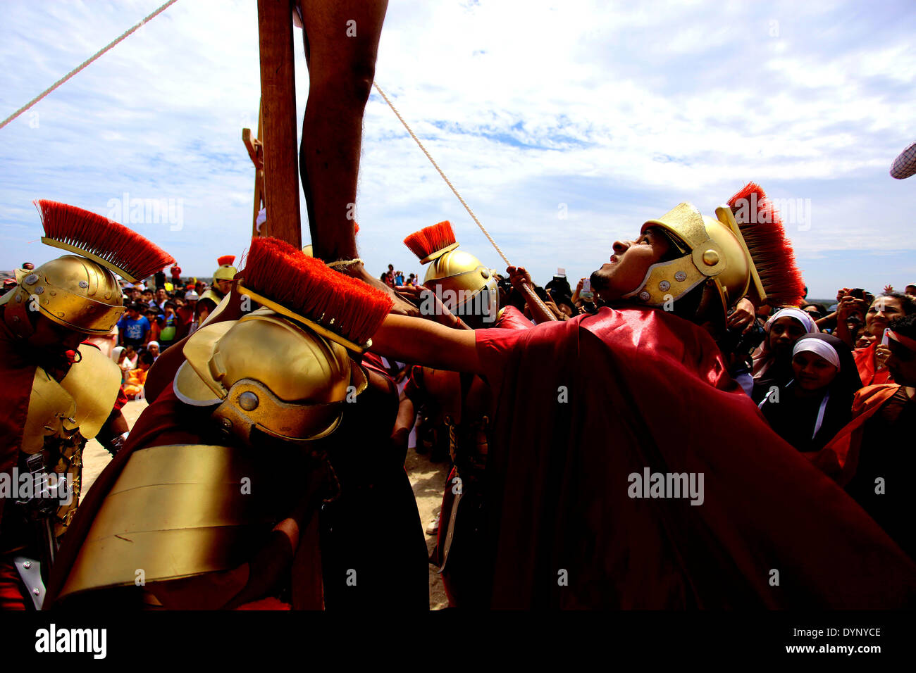 REQUE, PERU - APRIL 18 : Peruvian Catholic devotees re-enact the ...