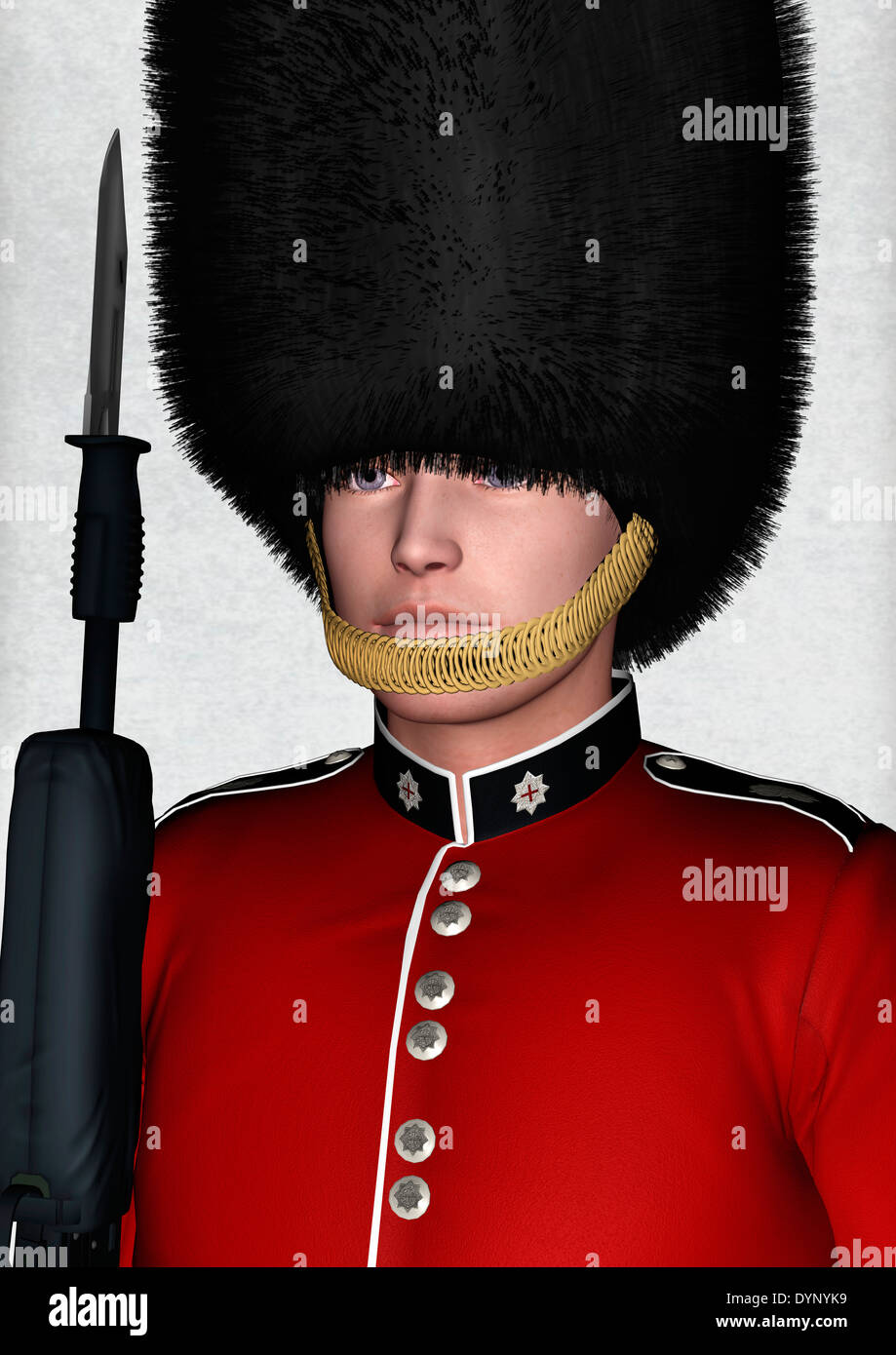 3D digital render of a royal British guardsman holding a rifle Stock ...