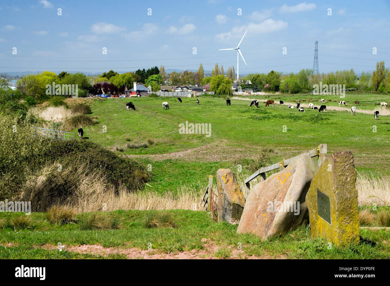 Gwent Levels and wind turbine, between Cardiff and Newport, Gwent ...