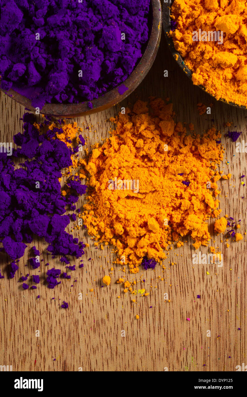 Colorful, finely powdered Indian pigments. Complementary colours ...