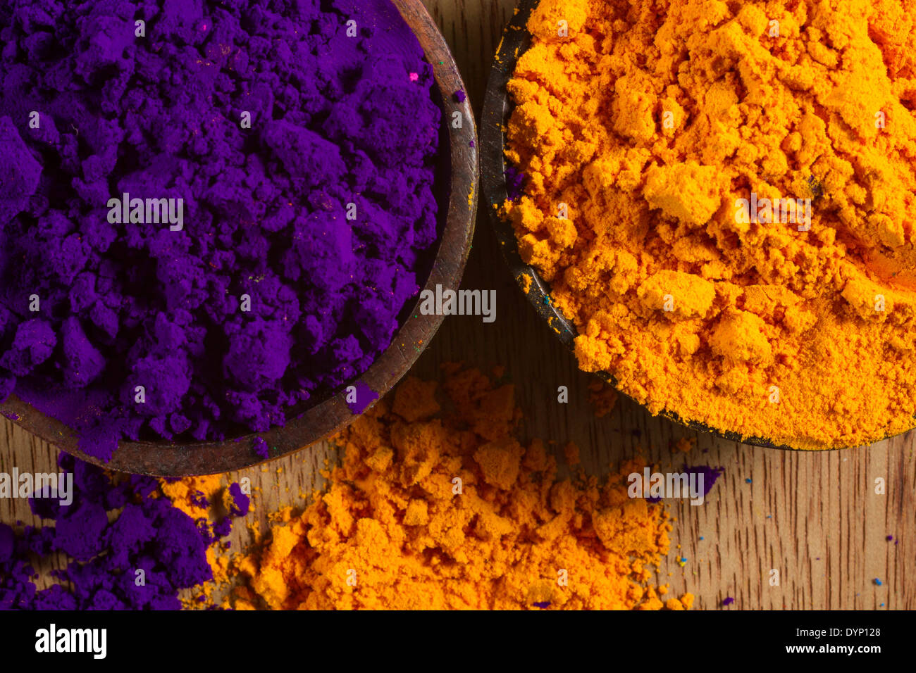 Colorful, finely powdered Indian pigments. Complementary colours ...
