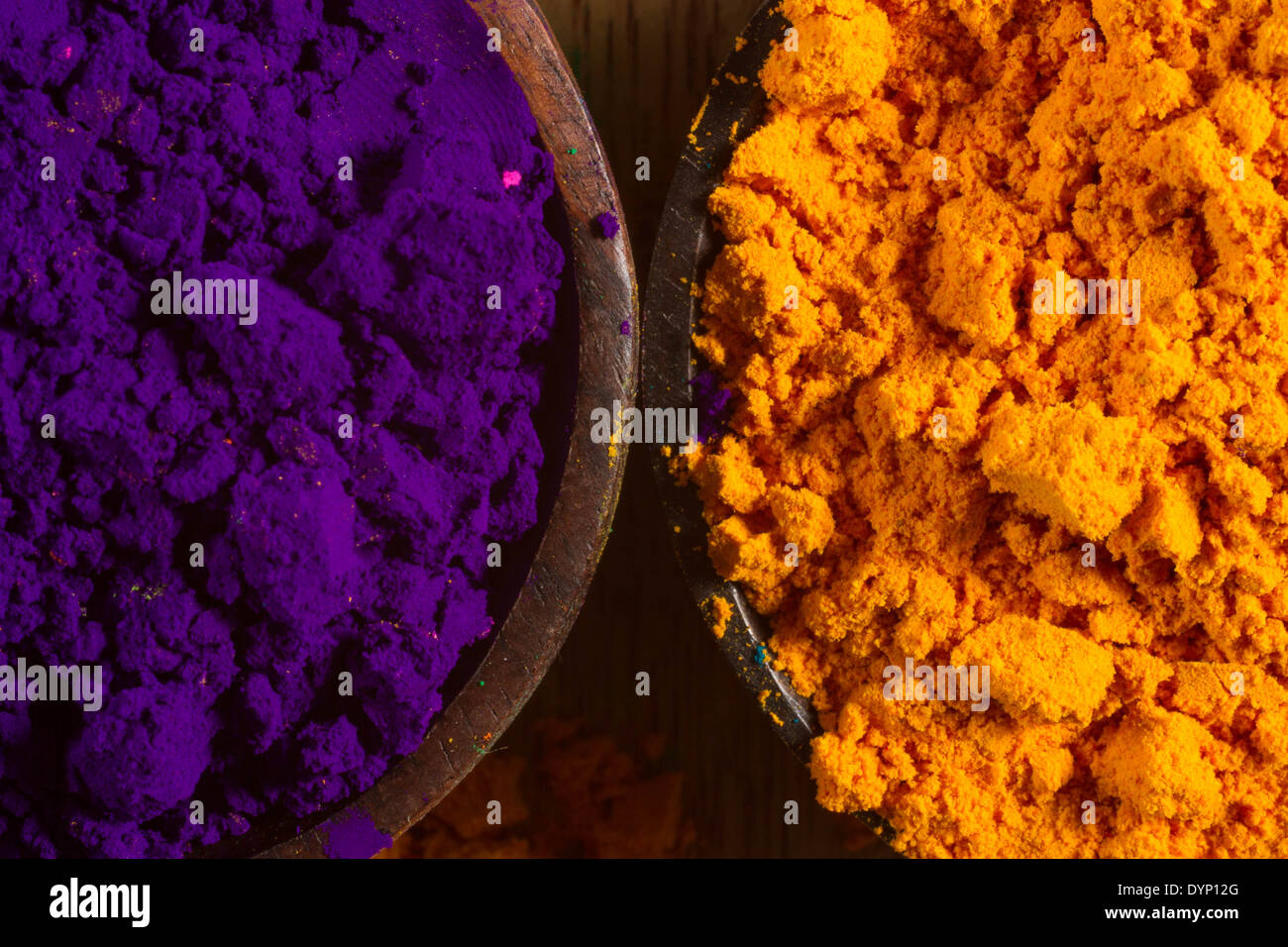 Colorful, finely powdered Indian pigments. Complementary colours ...