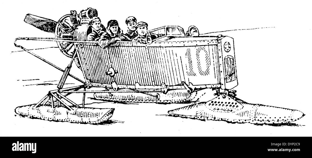 Motor ice boat, illustration from Soviet encyclopedia, 1926 Stock Photo ...