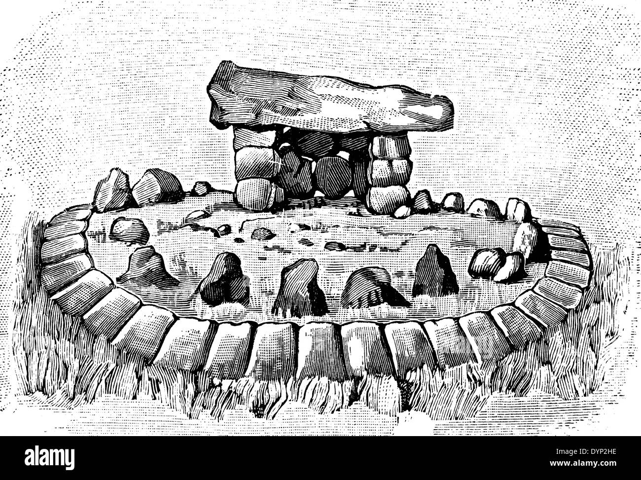 Dolmen at Roknia, Algeria, illustration from Soviet encyclopedia, 1926 ...