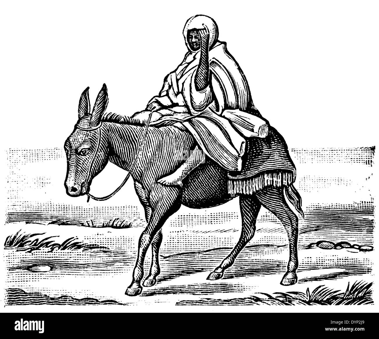 Man in traditional dress riding donkey, illustration from Soviet ...