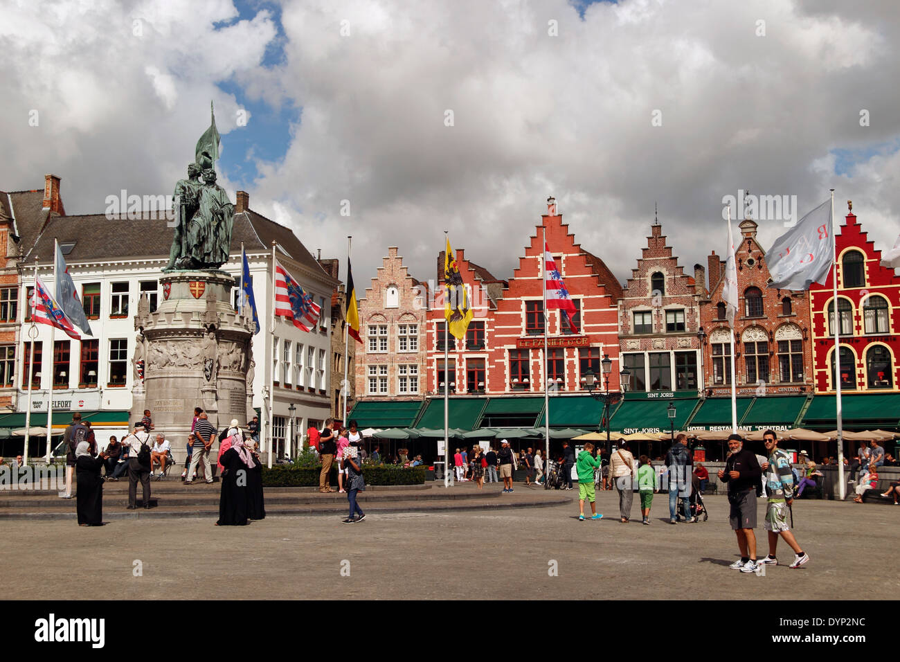Market Square, pavement cafes, statue of Statue of Jan Breidel and ...